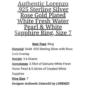 lorenzo | Jewelry | Authentic Lorenzo 925 Ss Rose Gold Pearl Ring ...